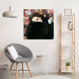 Glasbild Kunstdruck Gustav Klimt - Dame mit Muff