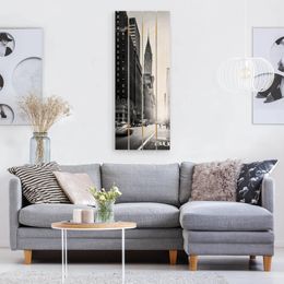 Holzbild Plankenoptik Lebhaftes New York - Wandbilder aus Holz Palettenoptik Skyline Stadt Schwarz-Wei&szlig; Wohnzimmer Schlafzimmer Bad Badezimmer K&uuml;che