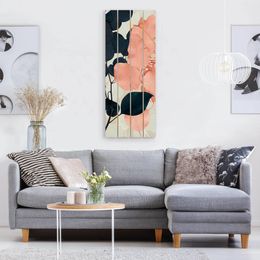 Holzbild Plankenoptik Bl&auml;tter Indigo & Rouge I - Wandbilder aus Holz Palettenoptik Blumen Floral Botanik Tropical Kunstdruck Wohnzimmer Schlafzimmer