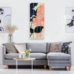 Holzbild Plankenoptik Bl&auml;tter Indigo & Rouge I - Wandbilder aus Holz Palettenoptik Blumen Floral Botanik Tropical Kunstdruck Wohnzimmer Schlafzimmer