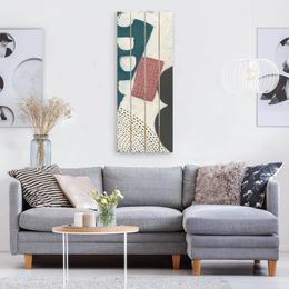 Holzbild Plankenoptik Karneval der Formen in Petrol I - Wandbilder aus Holz Palettenoptik Abstrakt Kunstdruck Wohnzimmer Schlafzimmer Bad Badezimmer