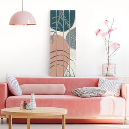 Holzbild Plankenoptik Karneval der Formen in Petrol II - Wandbilder aus Holz Palettenoptik Abstrakt Kunstdruck Wohnzimmer Schlafzimmer Bad Badezimmer