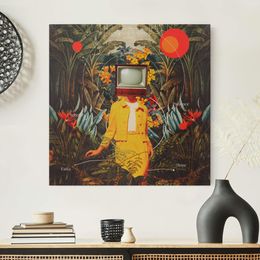 Leinwandbild Vintage Fernseher im Dschungel
