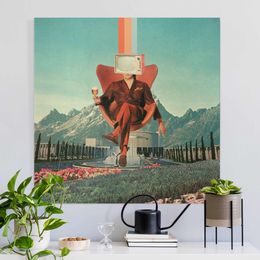 Leinwandbild Vintage Fernseher mit Bierglas