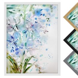 Blumen Bild mit Rahmen Aquarell Blumen Lilien