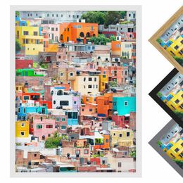 Architektur & Skyline Bild mit Rahmen Farbige H&auml;userfront Guanajuato