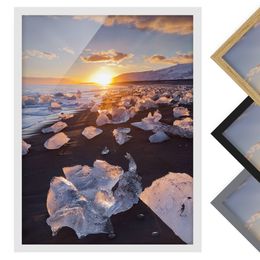 Gerahmtes Bild Eisbrocken am Strand Island