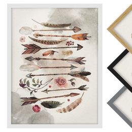 Feder Bild mit Rahmen Boho Pfeile und Federn - Aquarell