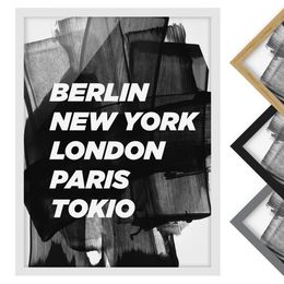 Spruch Bild mit Rahmen Berlin New York London