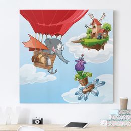 Leinwandbild Kinderzimmer Fliegender Bauernhof Elefant in den Wolken