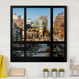 Leinwandbild Architektur & Skyline Blick aus Fenster auf Stra&szlig;e in New York