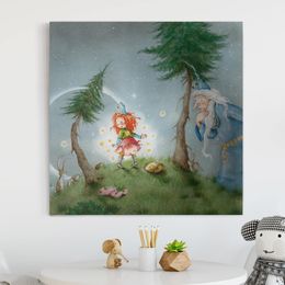 Leinwandbild Kinderzimmer Frida die kleine Waldhexe - Frida l&auml;sst die Sterne frei