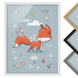 Kinderzimmer Bild mit Rahmen Fuchs und Maus auf Wanderschaft