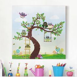 Leinwandbild Kinderzimmer Lustiger Eulenbaum