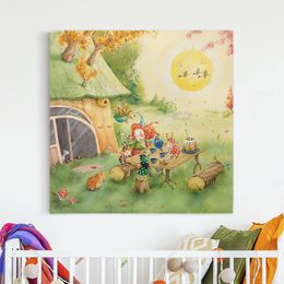 Leinwandbild Kinderzimmer Frida die kleine Waldhexe - Frida fr&uuml;hst&uuml;ckt