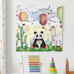 Leinwandbild Kinderzimmer Panda und Lama Aquarell