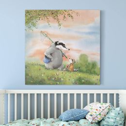 Leinwandbild Kinderzimmer Wassili Waschb&auml;r - Wassili und Sibelius wandern
