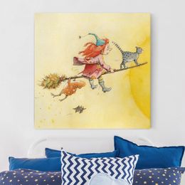 Leinwandbild Kinderzimmer Frida die kleine Waldhexe - Frida und Kater Pumpernickel