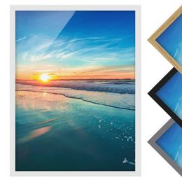 Strand Bild mit Rahmen Romantischer Sonnenuntergang am Meer