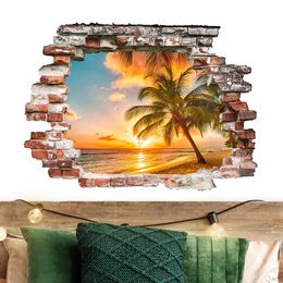 Bilderwelten Wandtattoo Strand modern 3D-Effekt Wandaufkleber - 3D Sonnenaufgang am Strand - Landschaft Wohnzimmer Schlafzimmer