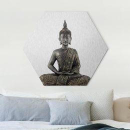 Hexagon-Alu-Dibond Bild Zen Buddha Stein