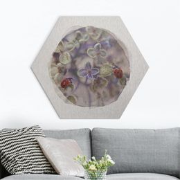 Hexagon-Alu-Dibond Bild Wasserfarben - Marienk&auml;fer im Garten