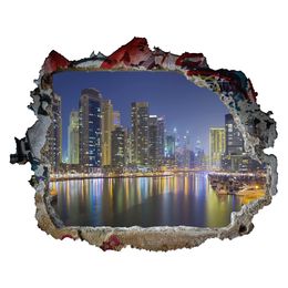 Bilderwelten Wandtattoo Stadt Motiv 3D-Effekt Wandaufkleber - Dubai Nacht Skyline - Skylines Wohnzimmer Schlafzimmer