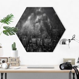 Hexagon-Alu-Dibond Bild Sonnenlicht &uuml;ber New York City