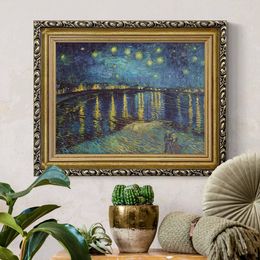 Bilderwelten Leinwandbild mit Barockrahmen Vincent van Gogh - Sternennacht &uuml;ber der Rh&ocirc;ne