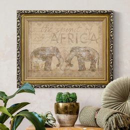 Bilderwelten Bild mit Barockrahmen Antik Tiere Vintage Barock beige - Vintage Collage - Spirit of Africa - Karten Wohnzimmer Schlafzimmer