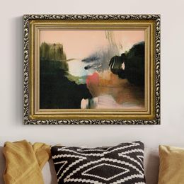 Bilderwelten Bild mit Barockrahmen Antik originell Abstrakt Barock beige - Tiefer Bach - edle Optik Wohnzimmer Schlafzimmer