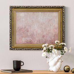 Bilderwelten Bild mit Barockrahmen Antik originell Vintage Barock rosa - Rosa Korallengrund - Retro Wohnzimmer Schlafzimmer