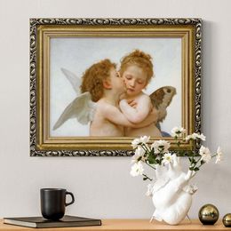 Bilderwelten Bild mit Barockrahmen Antik originell modern Barock beige - William Adolphe Bouguereau - Der erste Kuss - edle Optik Wohnzimmer Schlafzimmer