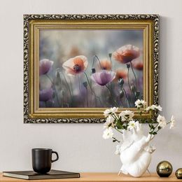 Bilderwelten Bild mit Barockrahmen Antik Blumen Motiv Barock rot - Traumhafte Mohnbl&uuml;ten in Violett - Mohn Wohnzimmer Schlafzimmer
