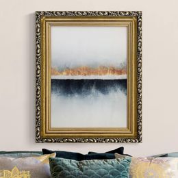 Bilderwelten Bild mit Barockrahmen Antik originell Abstrakt Aquarell gold - Goldener Horizont Aquarell - edle Optik Wohnzimmer Schlafzimmer
