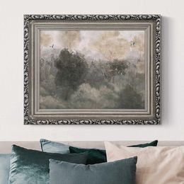 Bilderwelten Bild mit Barockrahmen Antik Wald Vintage Barock gr&uuml;n - Schwalben &uuml;ber Baumkronen - B&auml;ume Wohnzimmer Schlafzimmer