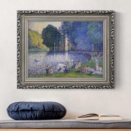 Bilderwelten Leinwandbild mit Barockrahmen Henri Edmond Cross - Der See im Bois de Bologne