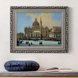 Bilderwelten Leinwandbild mit Barockrahmen Ippolito Caffi - Papstsegnung in Rom