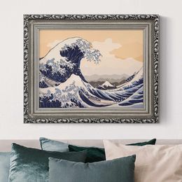 Bilderwelten Leinwandbild mit Barockrahmen Illustration - Die gro&szlig;e Welle von Kanagawa