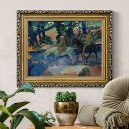 Bilderwelten Bild mit Barockrahmen Antik Tiere modern Barock blau - Paul Gauguin - Die Flucht - Pferde Wohnzimmer Schlafzimmer