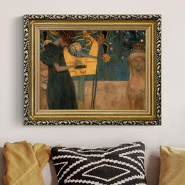 Bilderwelten Bild mit Barockrahmen Antik originell modern Barock gr&uuml;n - Gustav Klimt - Die Musik - edle Optik Wohnzimmer Schlafzimmer
