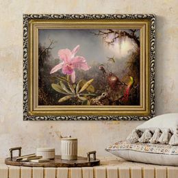 Gerahmtes Leinwandbild Martin Johnson Heade - Orchidee und drei Kolibris