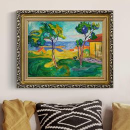 Bilderwelten Bild mit Barockrahmen Antik Strand modern Barock gr&uuml;n - Edvard Munch - Der Garten - Meerblick Wohnzimmer Schlafzimmer