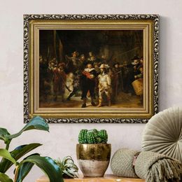 Bilderwelten Bild mit Barockrahmen Antik originell modern Barock braun - Rembrandt - Die Nachtwache - edle Optik Wohnzimmer Schlafzimmer