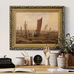 Bilderwelten Bild mit Barockrahmen Antik Strand modern Barock braun - Caspar David Friedrich - Der Morgen - K&uuml;ste Wohnzimmer Schlafzimmer