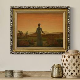Gerahmtes Leinwandbild Caspar David Friedrich - Frau vor untergehender Sonne