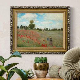 Bilderwelten Leinwandbild mit Barockrahmen Claude Monet - Mohnfeld bei Argenteuil