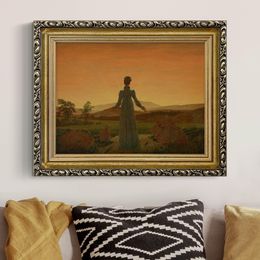 Bilderwelten Bild mit Barockrahmen Antik originell modern Barock orange - Caspar David Friedrich - Frau vor untergehender Sonne - edle Optik Wohnzimmer