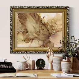 Bilderwelten Bild mit Barockrahmen Antik originell Abstrakt Barock braun - Goldbraune Explosion II - edle Optik Wohnzimmer Schlafzimmer