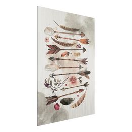Alu-Dibond Federn Boho Pfeile und Federn - Aquarell